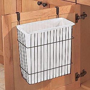 mDesign Steel Metal Wire Hanging Over Door Kitchen Storage Organizer Basket/Trash Can - Cabinet Door Holder Bins for Bags, Tin Foil, Wax Paper, Cling Wrap - Concerto Collection - Bronze