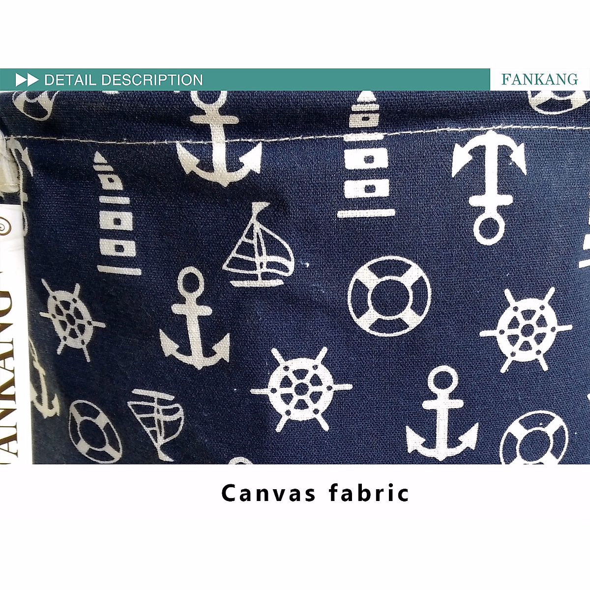 FANKANG Storage Basket, Nursery Hamper Canvas Laundry Basket Foldable with Waterproof PE Coating Large Storage Baskets for Kids Boys and Girls, Office, Bedroom, Clothes,Toys（navy anchor）