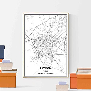 TANOKCRS Ravenna Italy Map Wall Art Canvas Print Poster Artwork Unframed Modern Black and White Map Souvenir Gift Home Decor
