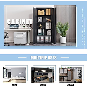 GREATMEET Metal Storage Cabinet with Locking Door and 4 Adjustable Shelves,70.8" H Lockable Steel Storage Cabinet for Home,Office,School Black