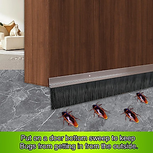Qimoo 2 Pack Door Bottom Sweep, h-Shape Aluminum Alloy Holder Door Sweep for Bottom of Door with 1.6" Brwon Nylon Brush, 39.37"x2.48"(1000mmx63mm)