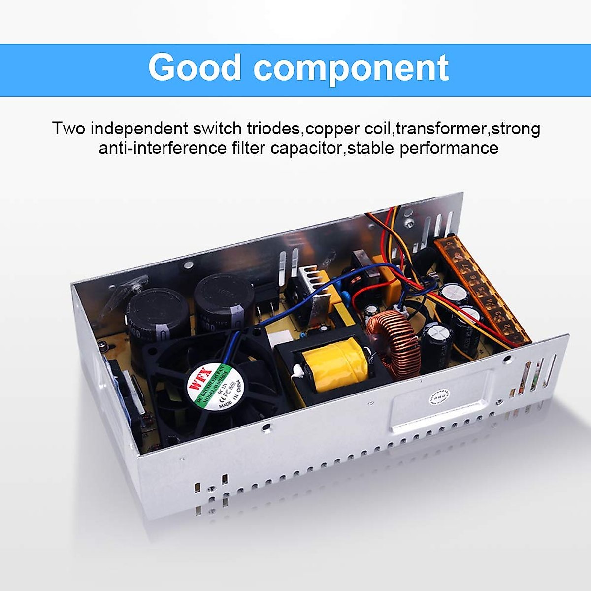 Adjustable DC Power Voltage Converter AC 110V-220V to DC 0-48V 10A Module Switching Power Supply Digital Display 480W Voltage Regulator Transformer Built in Cooling Fan
