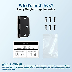 KNOBWELL 6 Pack Black Door Hinges, 3.5" X 3.5" Square w 5/8" Radius Corner Interior Door Hinges with Black Finish