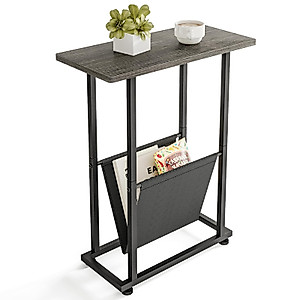 Fixwal Small Narrow Side Table, Slim Nightstand with Storage Shelf, Magazine Table for Small Spaces, End Table for Living Room, Bedroom, Hallway (Grey)