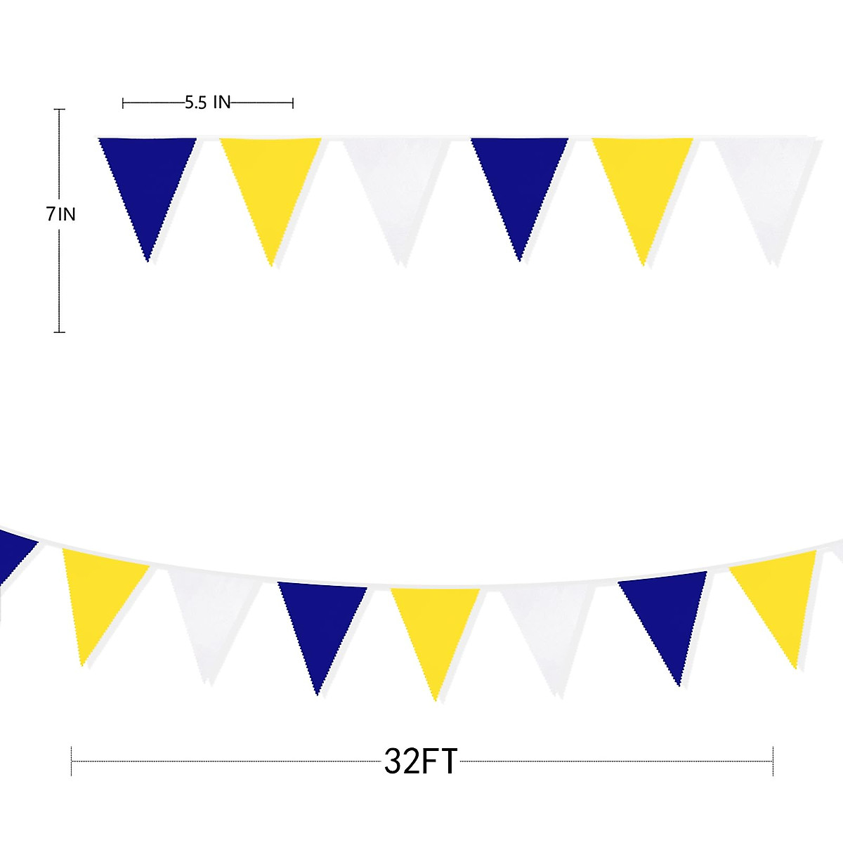 32Ft Blue Yellow White Triangle Flag Pennant Banner Bunting Fabric Garland for Wedding Birthday Ahoy Achor Nautical Pirate Bridal Baby Shower Under The Sea Party Festivals Decoration