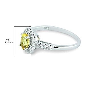 Heartland By Beverley Mitchell .925 Sterling Silver 6X4mm Oval Cut Yellow Citrine & Lab-Created White Sapphire Scalloped Flower Statement Ring - Size 8