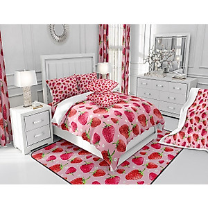 Strawberry Sheet Set Full Size Kids Pink Tropical Fruit Print Sheets with Deep Pocket Fitted Sheet for Boys Girls Teens Sweet Strawberry Print Bed Sheets Set Floral Print Sheet Set Room Decor