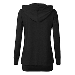 VOIANLIMO Women's Sweatshirts Long Sleeve Button V-Neck Pockets Pullover Hoodies Black L