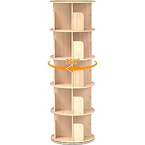 Cuguords Rotating Bookshelf Tower,Corner Bookshelf for Small Space, 360 Display 5-Tier Wood Bookcase Storage Rack, Kids&Adults Spinning Book Shelf,Revolving Bookcase for Bedroom, Living Room