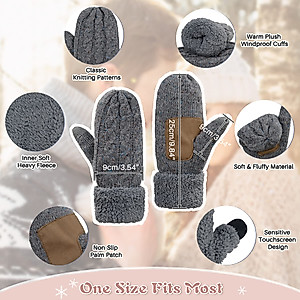 Zando Womens Winter Gloves Mittens Warm Lining Knit Mittens Thick Wool Mittens for Women Cold Weather Thick Warm Knitted Mitten Sherpa Mittens Adult Knitted Gloves with Fleece Lining B Dotted Khaki