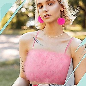 3 Pcs Faux Fur Tank Top Fluffy Heart Handbag Fur Pom Pom Drop Earring Set Furry Purse Pink Crop Tops Gold Chainlink Dangling Earring for Women Girl