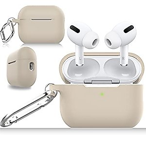 Compatible with AirPods Pro 2nd Generation Case Cover with Keychain, Soft Silicone Skin Case Cover Full Protective Front LED Visible(Beige)
