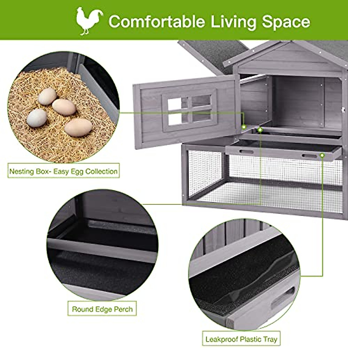 Outdoor Rabbit Hutch UV Roof Wooden Bunny Cage Large Duck House Chicken Coop with Run-Leak Proof Plastic Tray