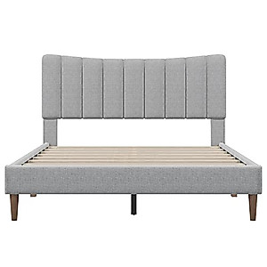 Prohon Upholstered Platform Bed, Queen Size Bed Frame and Headboard, Vertical Channel Tufted Bed, Bedframe for Kids/Teen/Adults, No Box Spring Needed,Wooden Slats Support, Gray