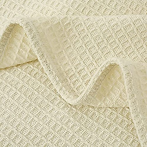 Tex Trend Luxury 100% Cotton Blanket - Soft Blanket for Bed, Sofa & Couch - Breathable Blanket for Summer - All Season Cotton Thermal Blanket (Ivory, Twin XL)