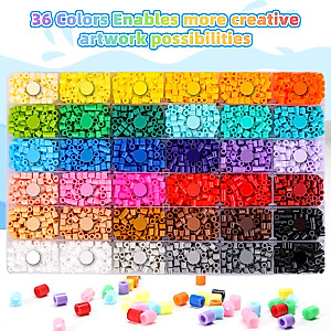 Meland Fuse Beads Kit - 11,000 pcs 36 Colors Fuse Beads Craft Set for Kids- 5MM Fuse Beads Set Including 5 Pegboards, Ironing Paper & Chain Accessories Iron Beads Christmas Birthday Gift