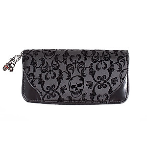 Lost Queen Goth Steampunk Flocked Ribcage Skeleton Cameo Zip Around Wallet
