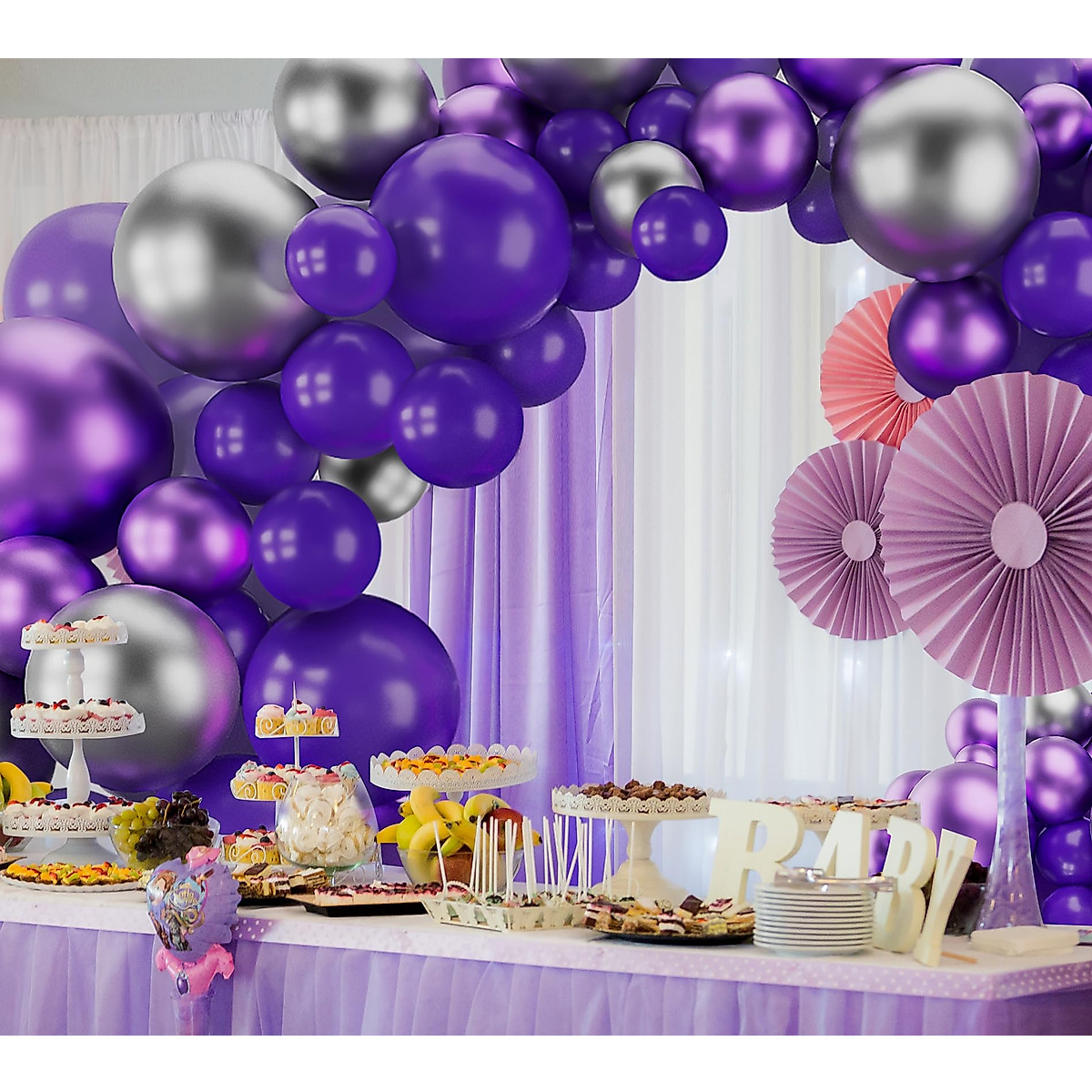 Dark Purple Balloons Arch Garland Kit-143Pcs Silver Metallic Purple Balloons for Birthday Anniversary New Years Baby Shower Graduation Engagement Wedding Retirement Party Decoration