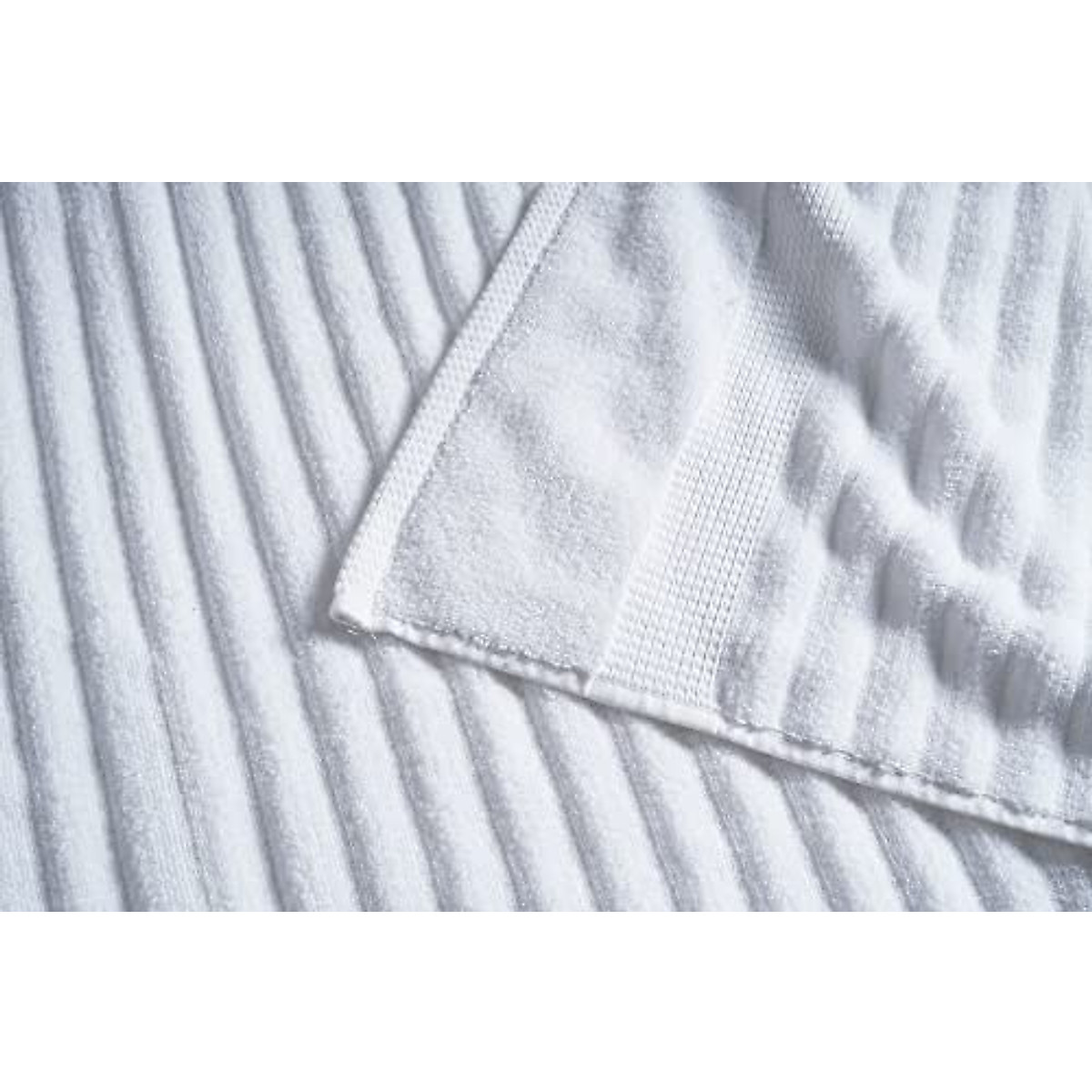 LANE LINEN Ribbed White Bath Towels - 100% Cotton Towel Sets for Bathroom, Zero Twist, Soft Textured Bathroom Towels, Absorbent, Quick Dry, 2 Bath Towels, 2 Hand Towels, 2 Wash Cloths - 6 Piece Set