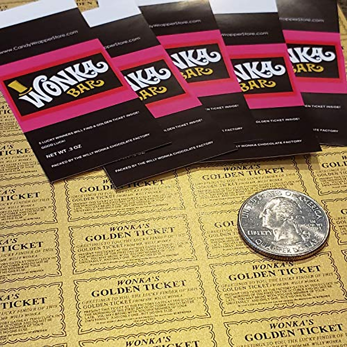 Miniature Candy Bar Wrapper and Mini Golden Tickets - 48 wrappers and golden tickets (candy not included)