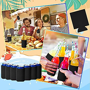 200 Pcs Blank Beer Can Cooler Sleeves Bulk Can Sleeve Beer Drink Sleeve Insulator Sleeve Soft Insulated Reusable Beer Can Coolers for Soda Beer Wedding Party Favors Supplies (Black)