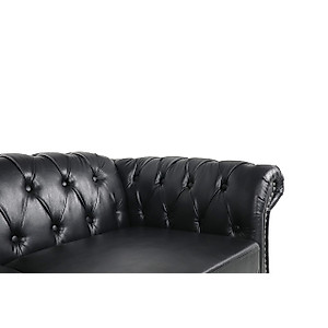 MIYZEAL Chesterfield Sofa, Tufted Leather Couch Upholstered Sofa with Low Back, Roll Arm Classic 3 Seater PU Leather Couch for Living Room Bedroom Office (Black)