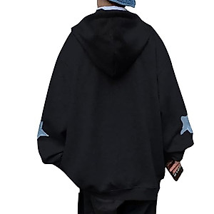 Fepege Star Hoodie Men Y4K Harajuku Grunge Jacket Casual Oversized Sweatershirt Cute Cardigan Alt Streetwear (Black, L)