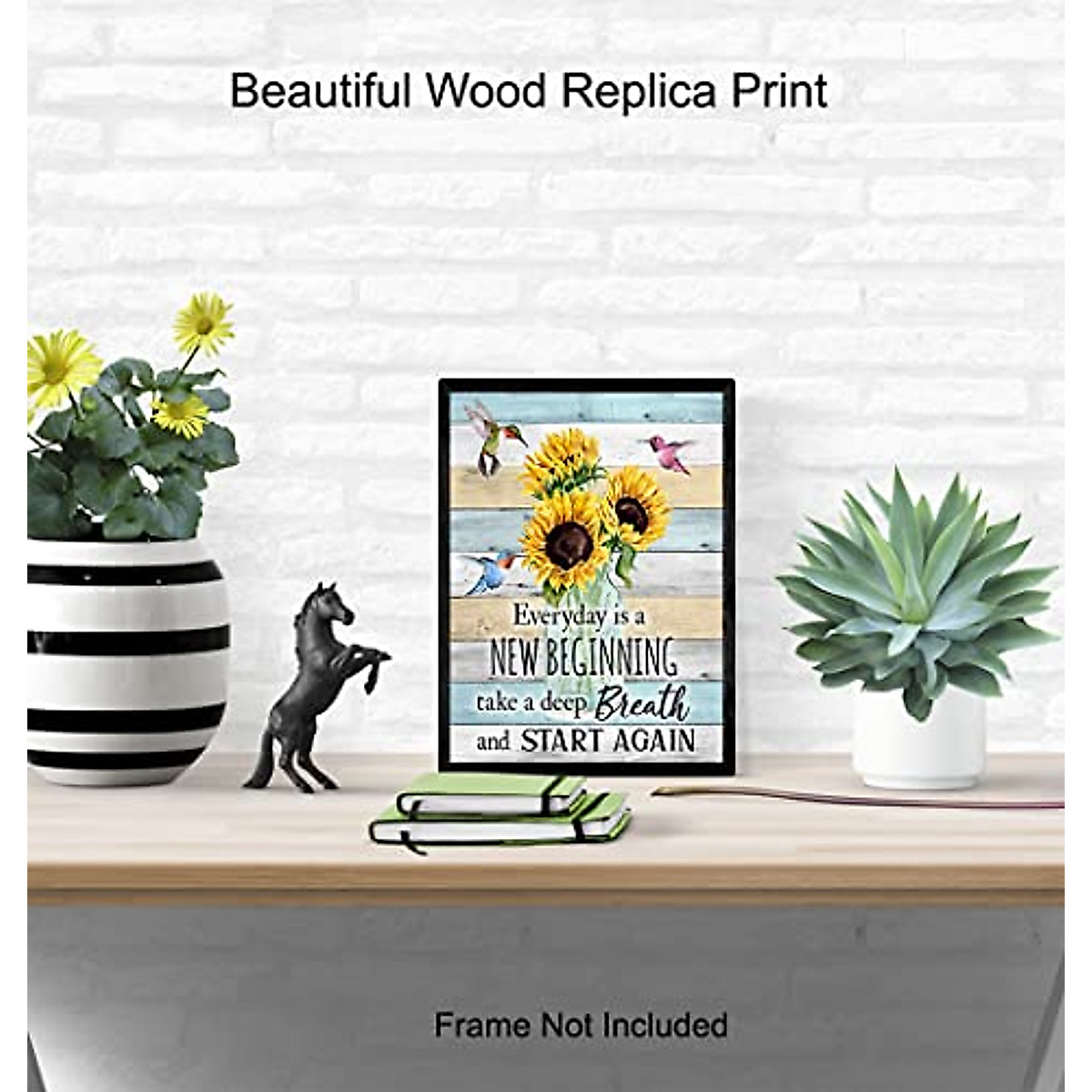 Inspirational Wall Art & Decor - New Beginnings Hummingbirds Sunflowers Rustic Boho Family Wall Art - Inspiration Saying Quotation - Positive Quotes Wall Decor - Encouragement Gifts for Women Woman