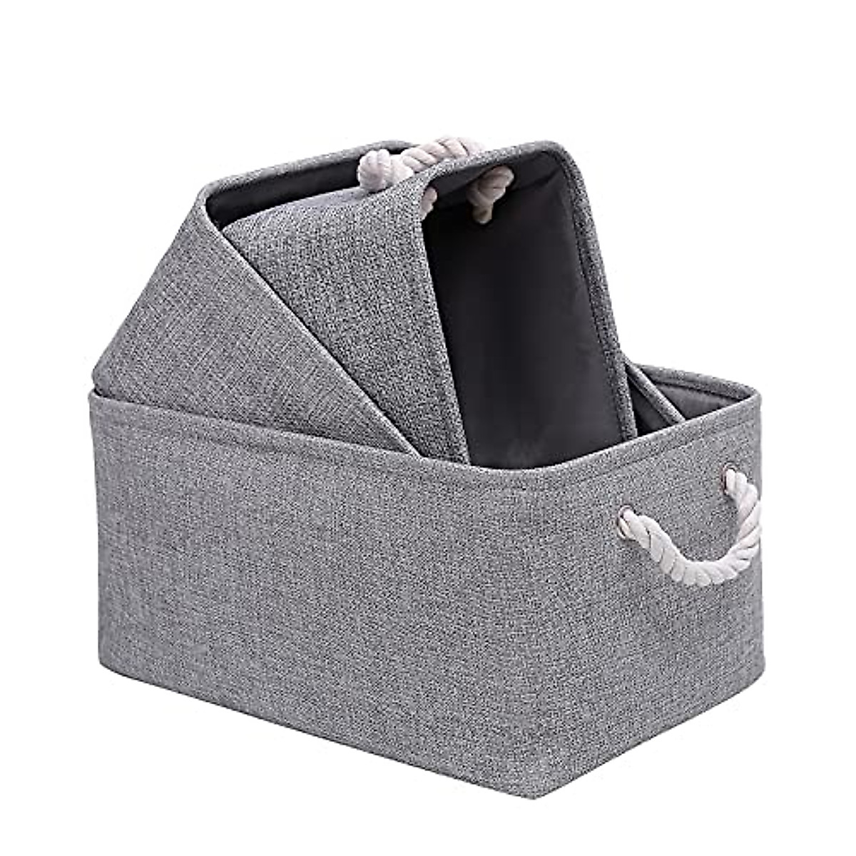 CREADARD Fabric Storage Basket, Foldable Linen Storage Box for Nursery and Home, Collapsible Canvas Shelf Basket for Wardrobe or Bedroom, Grey