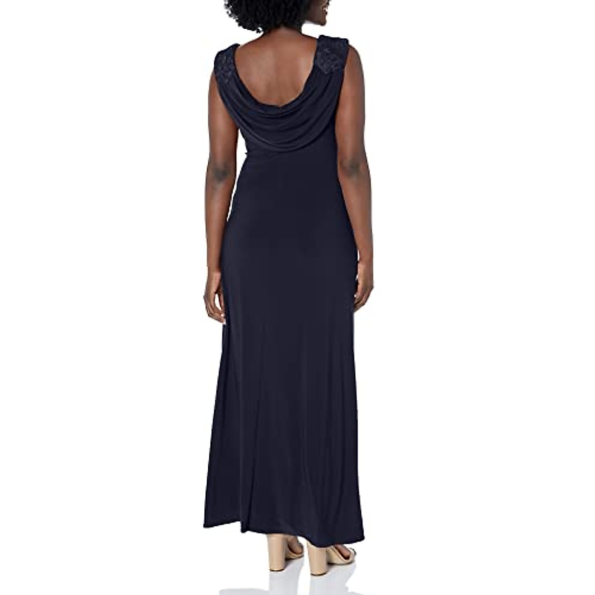 Alex Evenings Women's Long Cowl Back Dress (Petite and Regular), Navy, 14