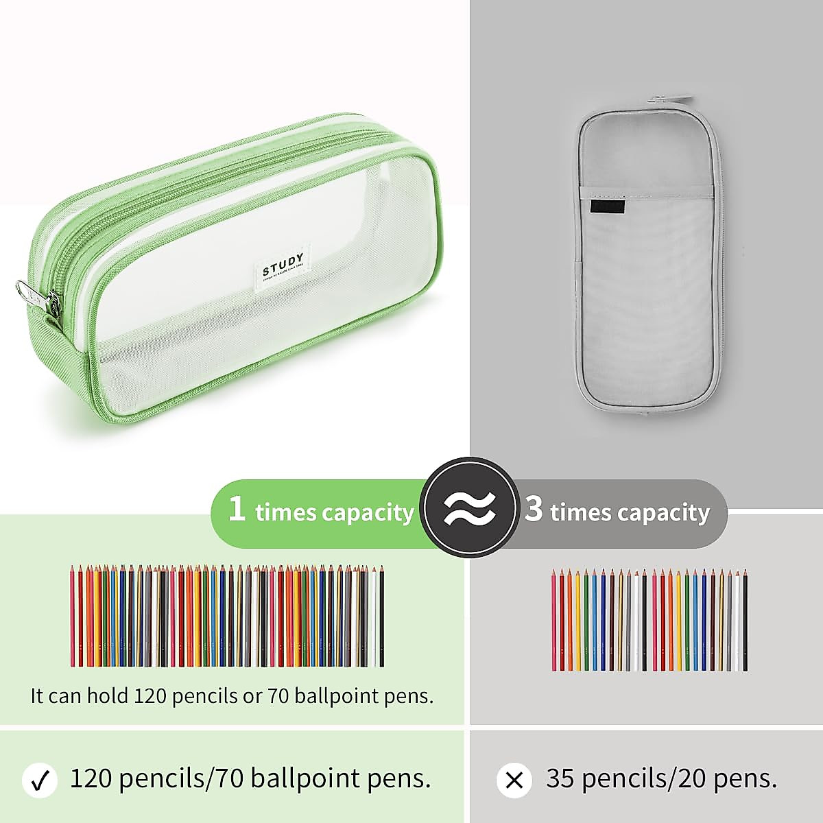 KALIDI Grid Mesh Pencil Case Large Capacity Pencil Case Big Pencil Pouch With Zipper Simple Stationery Bag Aesthetic Pen Bag for School Teen Girl Boy Multi-Purpose bag for office Men Women