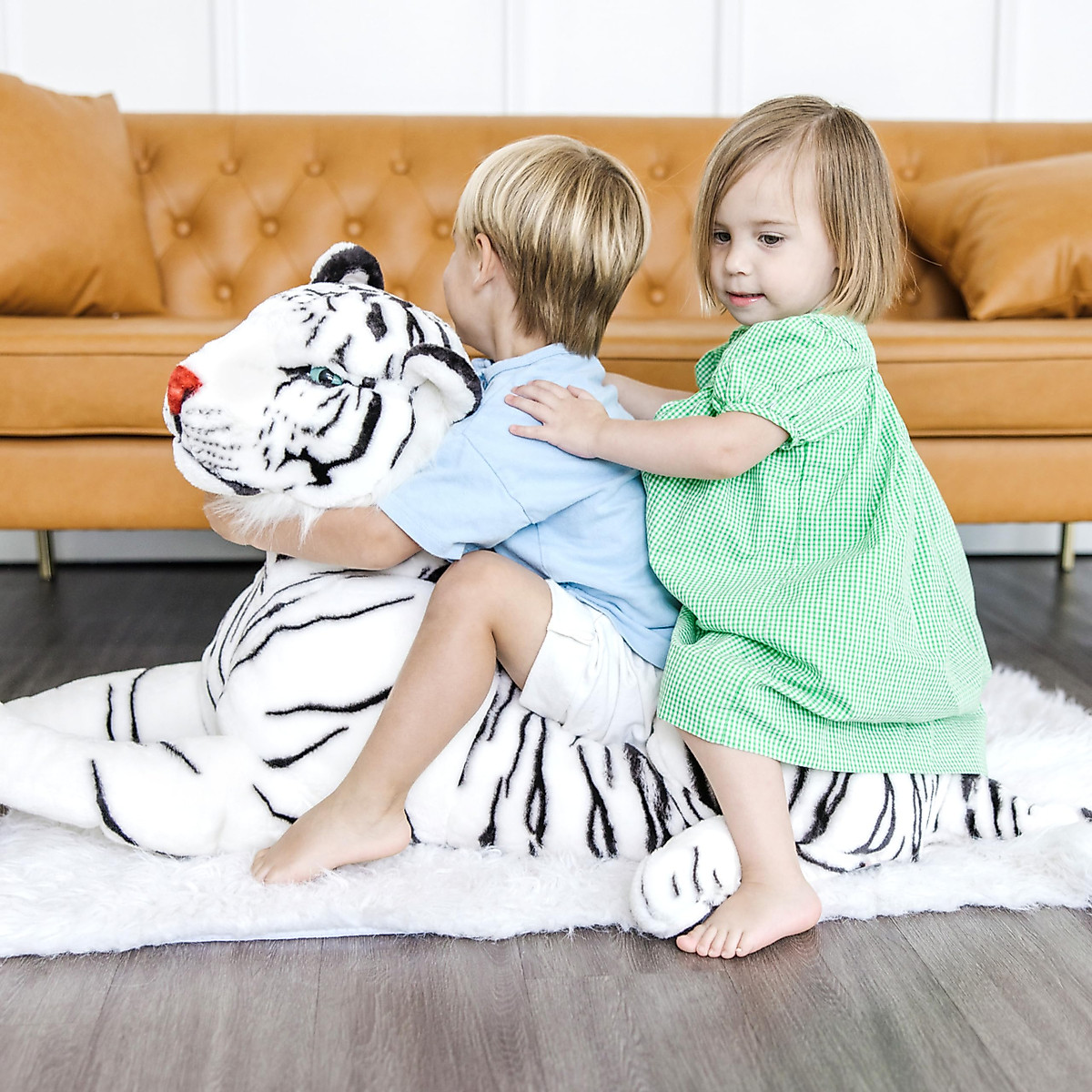 Melissa & Doug Giant Siberian White Tiger - Lifelike Stuffed Animal (over 5 feet long) - Extra Large, Plush Lifesize Tiger For Ages 3+