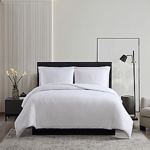 Vera Wang - Queen Duvet Cover Set, Reversible Luxury Bedding with Matching Shams, All Season Home Decor (Double Diamond White, Queen)