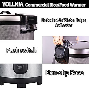 YOLLNIA Commercial Rice Warmer, 18.1QT/100 CUP Portable Food & Rice Warmer (Not a Cooker) / 122℉- 178℉ Adjustable Temperature| 130W | Non-stick Inner Pot| Fit For Restaurant/Party/Family