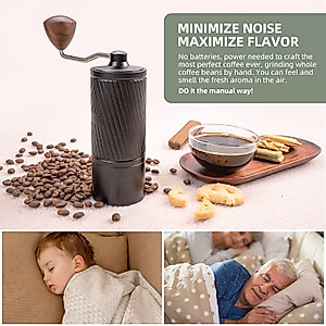 JELLYFISH Manual Coffee Grinder, SUS 420 Stainless Steel Conical Burr, 3-Bearing Fixing Shaft Coffee Grinder, Wood Knob, 30 Grind Settings for Espresso, Drip Coffee, French Presses