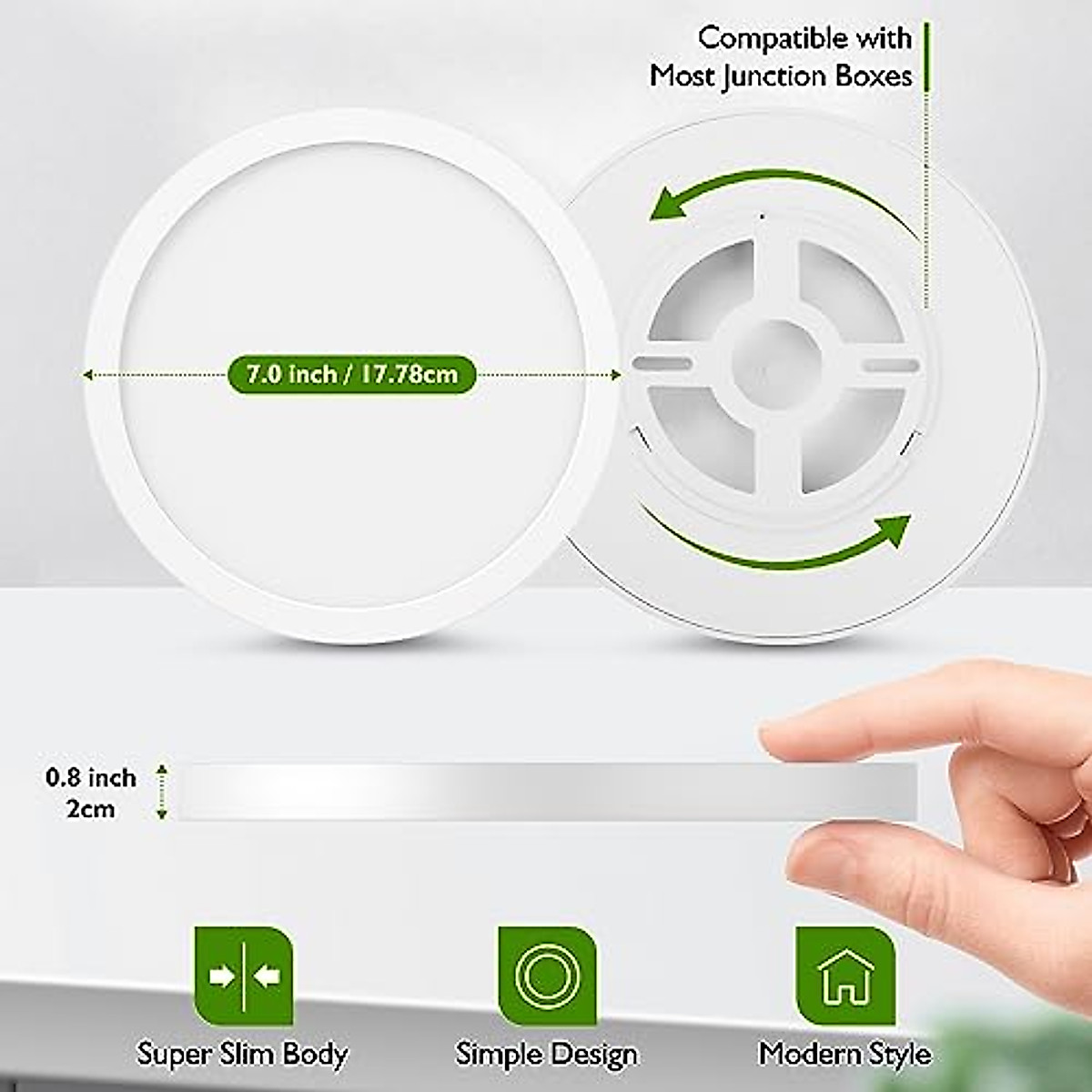 LED Flush Mount Ceiling Light Fixture, 100W Equivalent Modern Kitchen Recessed Ceiling Lamp 5000K Daylight White 15W 1200Lm 7 Inch Closet Round Surface Mount for Bathroom Laundry Bedroom Hallway