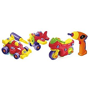 Discovery Toys Motor Works Set of 3 Vehicles: Race Car, Airplane, Motorcycle with Electric Drill & Case | STEM Educational Toy Learning & Childhood Development 4 Years and Up