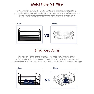 Nxconsu 2Pack Under Shelf Storage Basket Organizer Hanging Holder for Cabinet Pantry Kitchen Cupboard Desk Counter Bookshelf Organization Add-on Space Saver Heavy Duty Slide-in Black Large