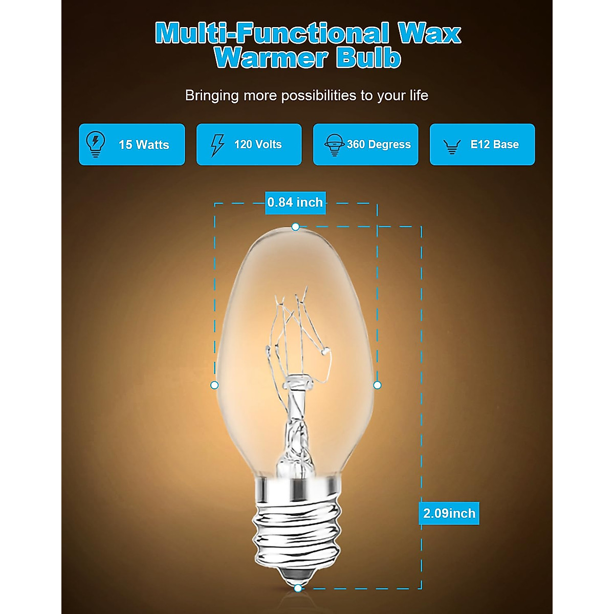 OuuKoo Salt Lamp Bulbs - 15 Watt Light Bulbs for Scentsy Wax Warmer - C7 Replacement Bulbs for Plug in Wax Diffuser- Warmwhite - Dimmable,15 Packs