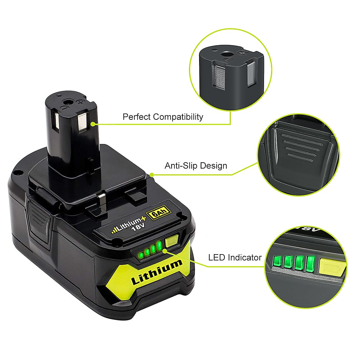 EOHJAR Ryobi battery 18V 6.0Ah 2Pack Replacement Battery for Ryobi 18Volt Cordless Power Tools Lithium-Ion Battery P102 P103 P105 P107 P108 P109 for Ryobi ONE+ Cordless Drill Tool (2Pack)