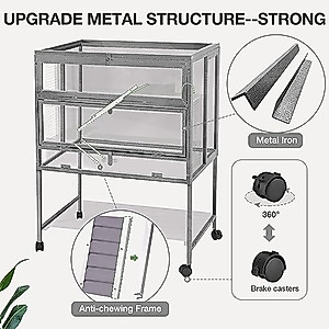MEDEHOO Guinea Pig Cage, Moveable Metal Frame Hamster Cage Anti-Chewing with Aluminium Alloy Edge, Hideouts, Ramps, Seesaws Chewing Toy, Deeper Pull-Out Leakproof Tray for Indoor Outdoor