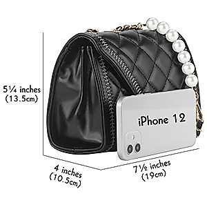 Quilted Cellphone Crossbody Purses for Women, Chain Small Black Shoulder Pearl Bag, Retro Evening Clutch Handbag for Prom, Party, Wedding, Cocktail