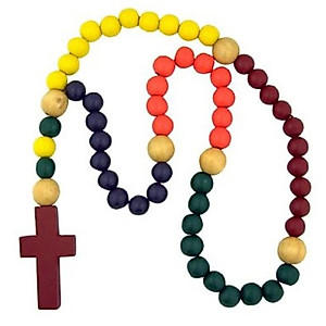 Large Multi Color Wood Prayer Bead 21" Kiddie Rosary Religious Nursery Wall Decor