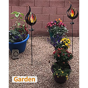 LOGUIDE Garden Solar Lights Outdoor Decorative,Metal LED Garden Stake Lights,Flame Shape Waterproof Garden Lights for Garden Art,Backyard,Deck,Flower Bed,Lawn,Patio or Outdoor Clearance Decorations