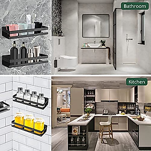 Adhesive Shower Caddy, JiGiU 2-Pack Shower Shelf Kitchen Basket Rack,Stainless Steel Shower Storage, Bathroom Storage Hanging Organizer Wall Mounted No Drilling -Matte Black