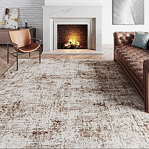 PureCozy Modern Brown Area Rug 4x6 Machine Washable Living Room Rug Kitchen Mat Non Slip Entryway Rug Indoor Accent Rug Abstract Distressed Throw Rug for Dining Room Bathroom