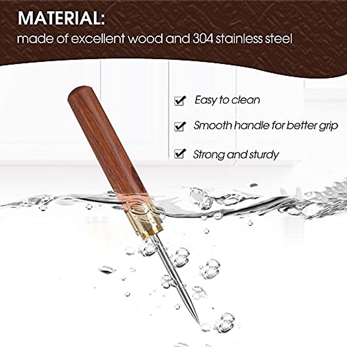 Stainless Steel Ice Pick with Wooden Handle and Sheath Kitchen Tool (Brown)