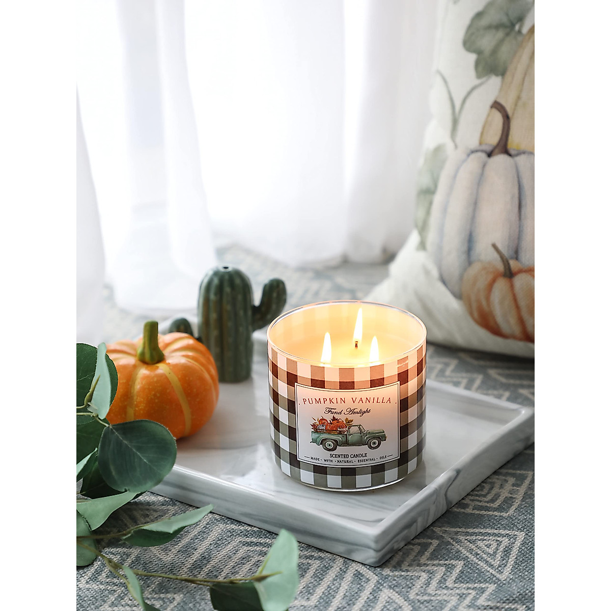 Pumpkin Candle Fall Candle Pumpkin Vanilla Secented Candle Autumn 3 Wicks Large Candle 14 oz