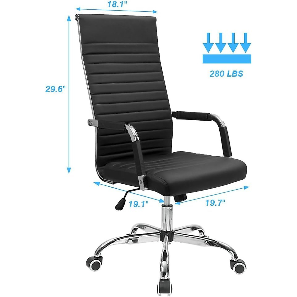 Office Chair,Ergonomic Office Chair Ribbed Office Chair High Back PU Leather Executive Conference Chair Adjustable Swivel Chair with Arms Home Office Desk Chair,