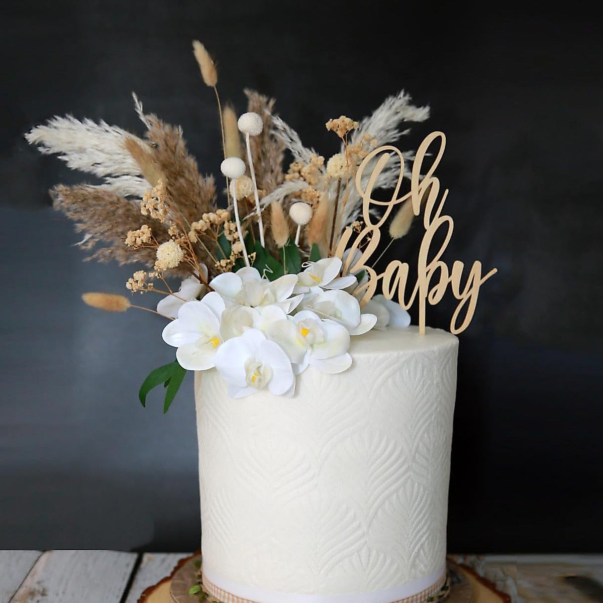 PALASASA Oh Baby Cake Topper - Large size Wooden Baby Shower Cake Topper,For Rustic Theme Gender Reveal Party/Baby Booth Props Party Photo Decorations (5.9in*10in)